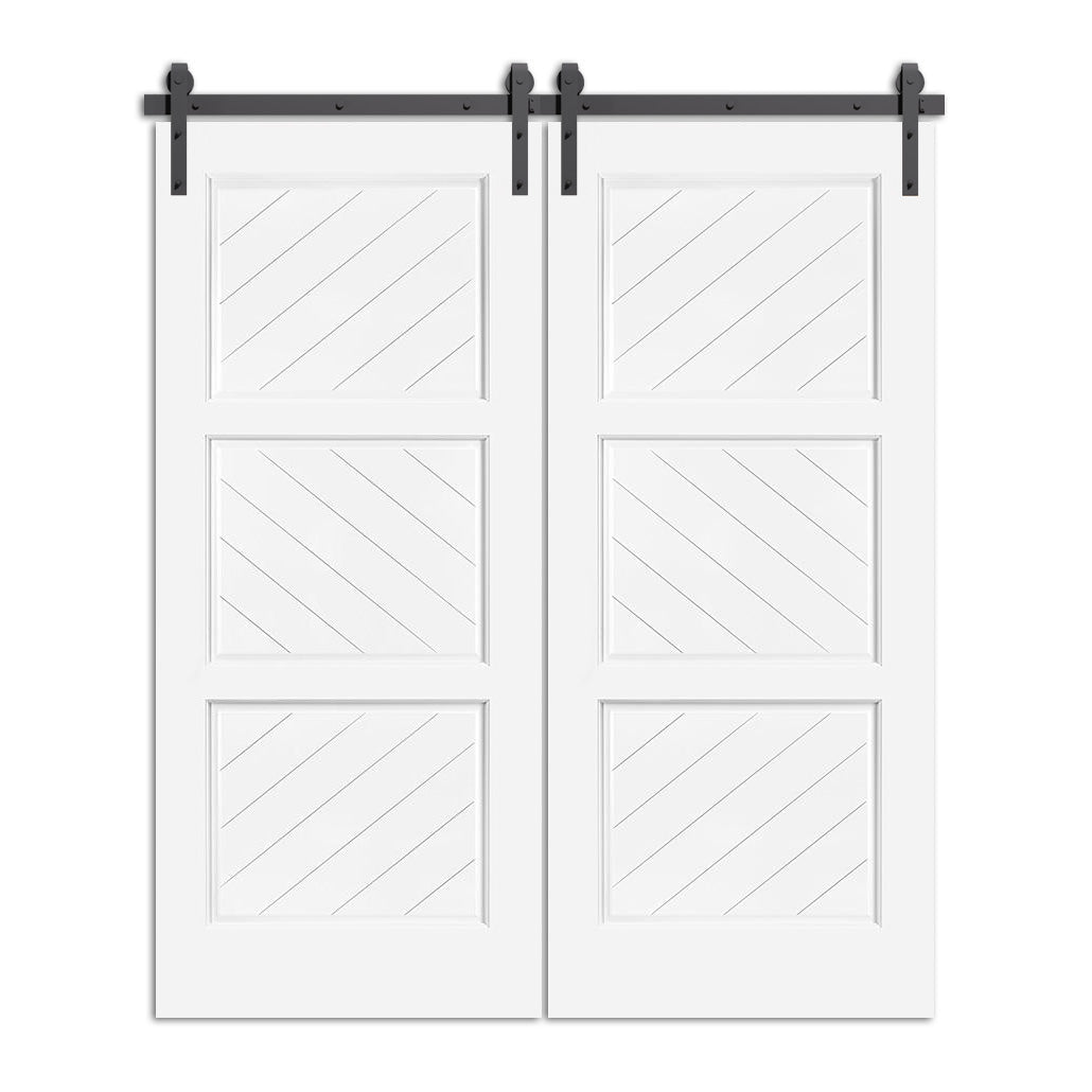 Nemausus -Three Panel Diagonal Lines Design Double Barn Door